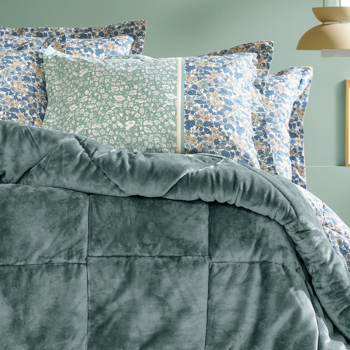 3 Pieces Lesly Single Blanket Quilt Set 155 x 215 cm Green